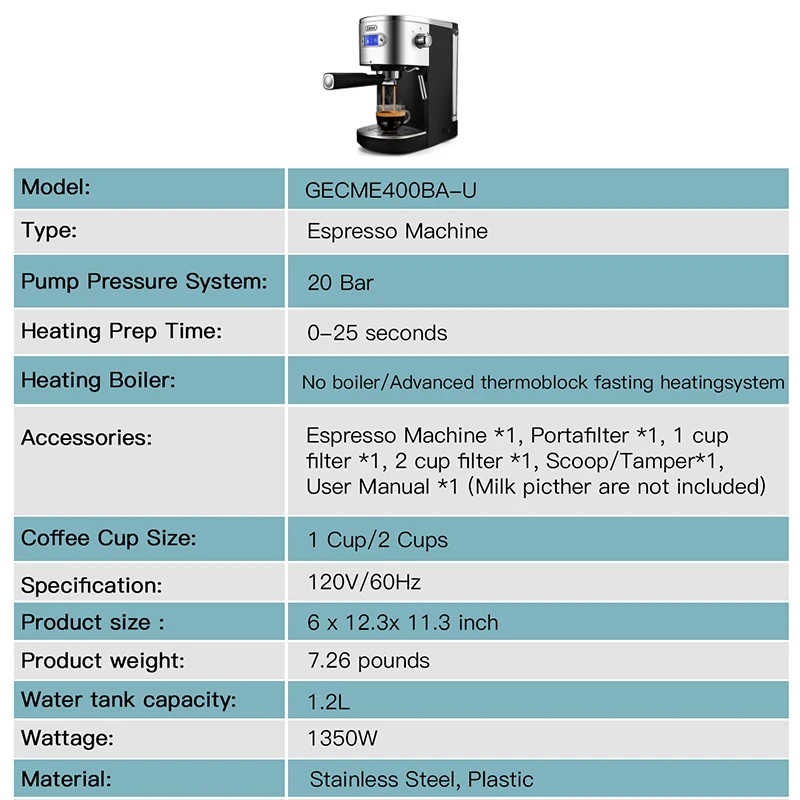 Gevi Espresso Machine 20 Bar Fast Heating Coffee Maker with Foaming ...