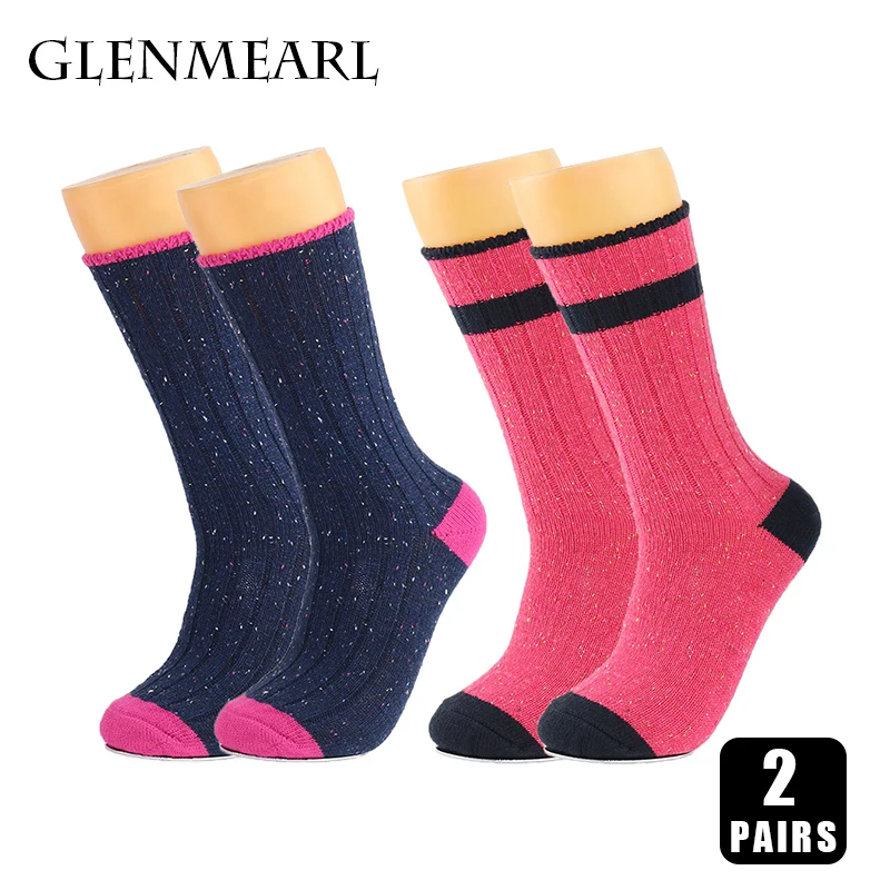 2คู่ขนสัตว์ Merino ถุงเท้าผู้หญิงฤดูหนาวหนานุ่มการบีบอัดกลางหลอดถุงเท้า ...