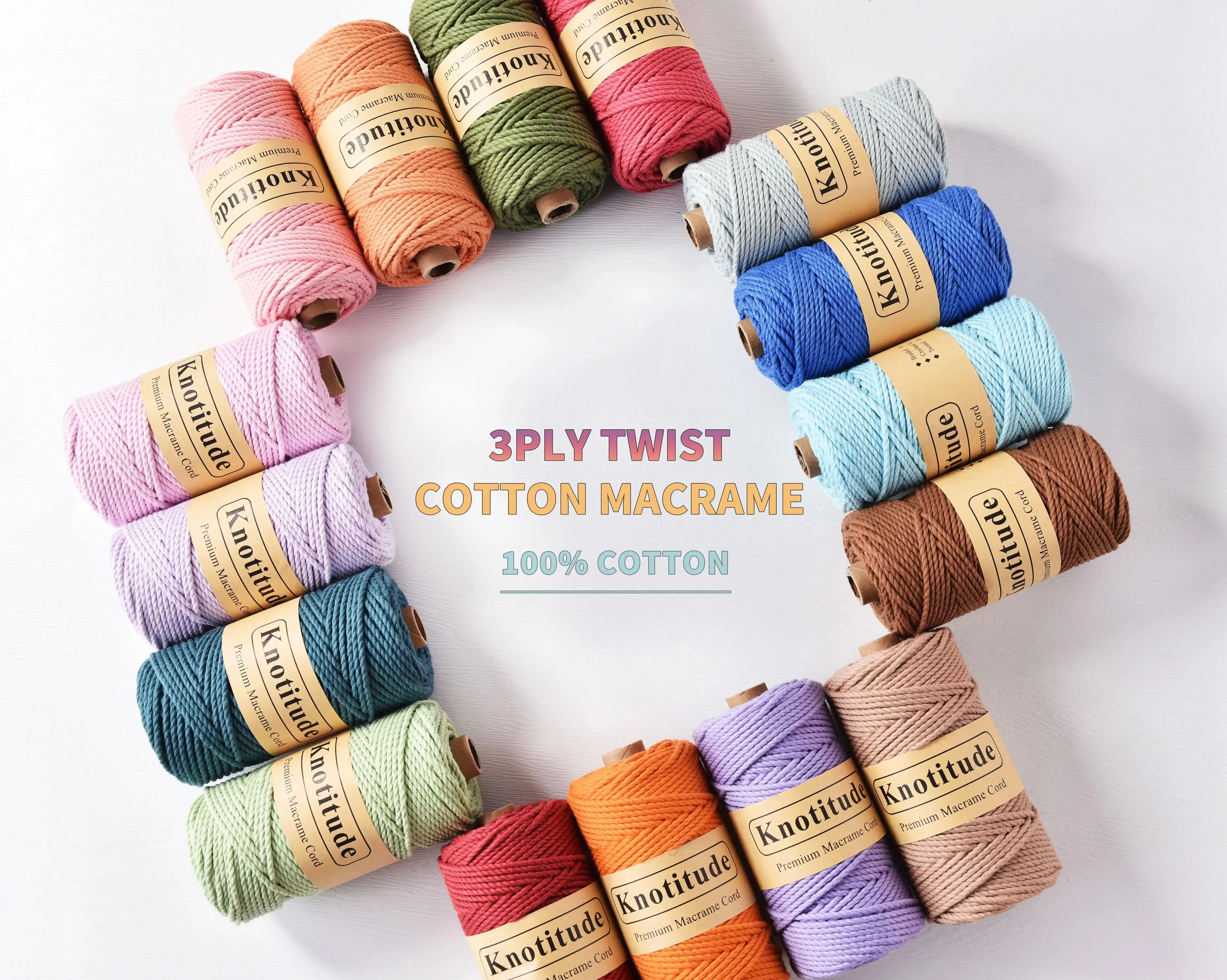 KNOTITUDE-3ply-Macrame-Cord-3mm-x-90yd-100-Natural-Cotton-Macrame-Rope ...