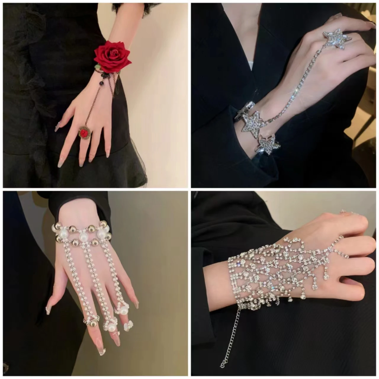 Crystal-Finger-Ring-Bracelet-Bridal-Rhinestone-Slave-Chain-Link-Bangle ...