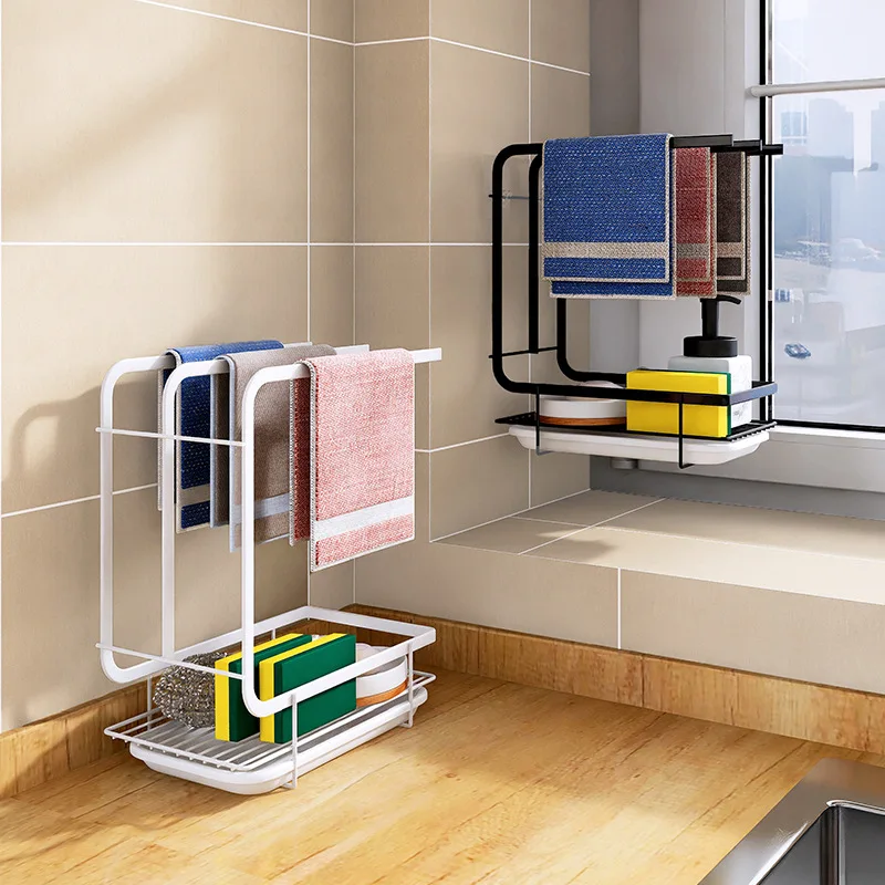 Multi-functional-Kitchen-Shelf-Rag-Rack-No-Punch-Countertop-Wall ...