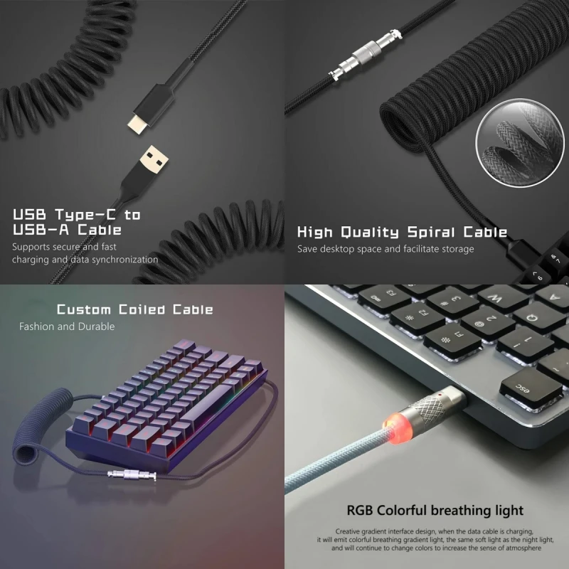 Mechanical-Keyboard-Coiled-Cable-Wire-Type-C-Custom-Usb-Port-Cable ...