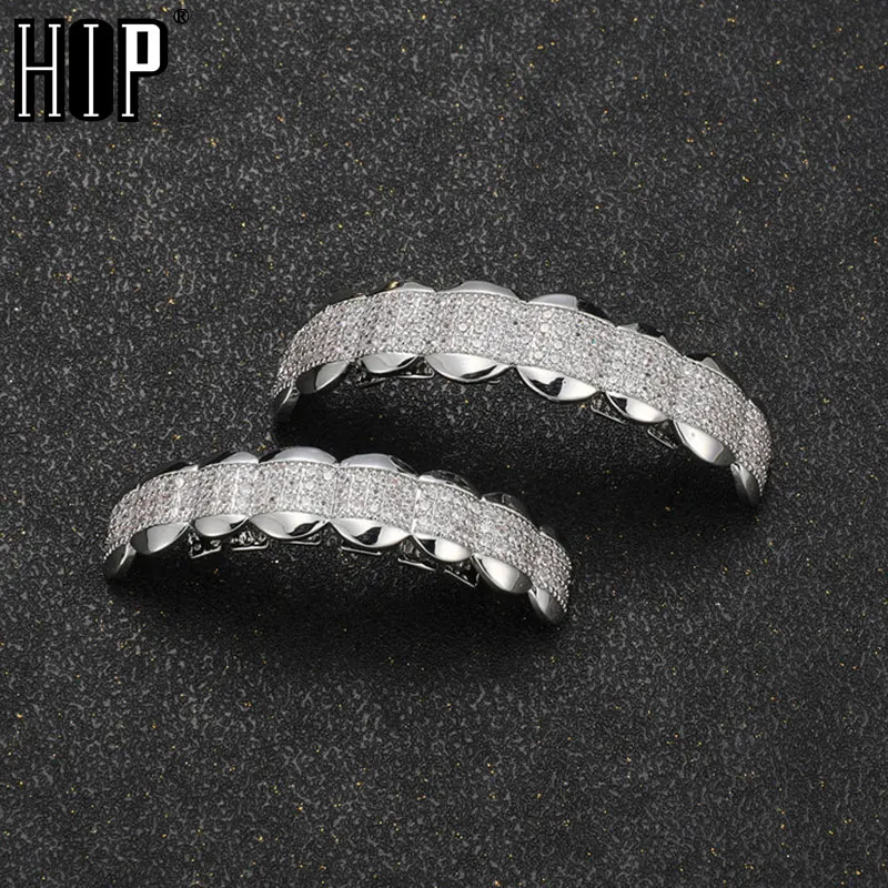 Hip Hop CZ Teeth Grillz Caps Cubic Zirconia Iced Out Micro Pave Top ...