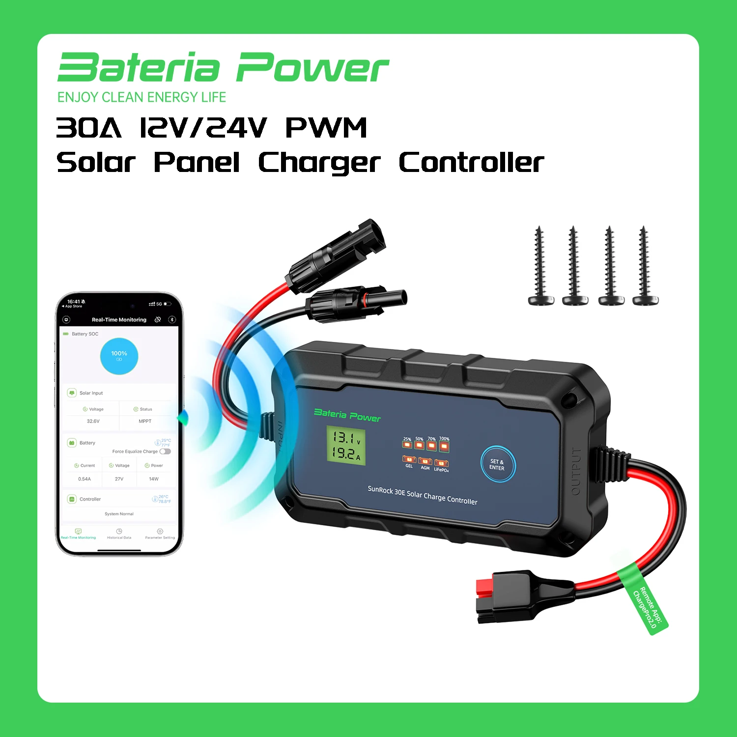 30A-Solar-Charge-Controller-12V24V-PWM-Built-in-BT-APP-Control-Bateria ...