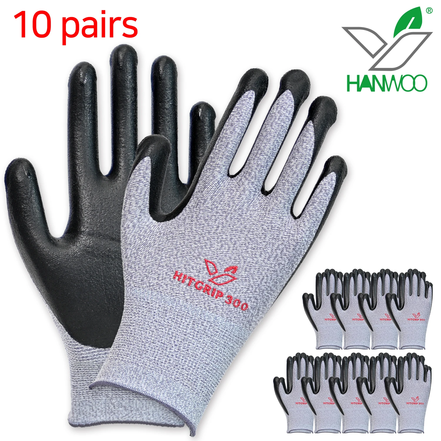 10 Pairs Hanwoo Glove Hit Glove 300 Nitrile Foam Coating Smart touch ...