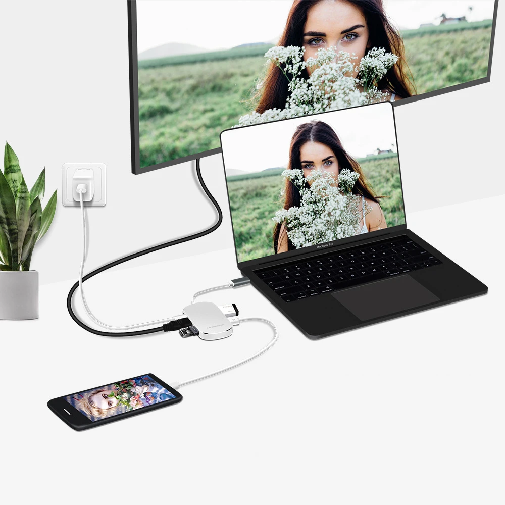 USB C Hub 8 In 1 Type C 3.1 To 4K HDMI Adapter with RJ45 SD/TF Card ...