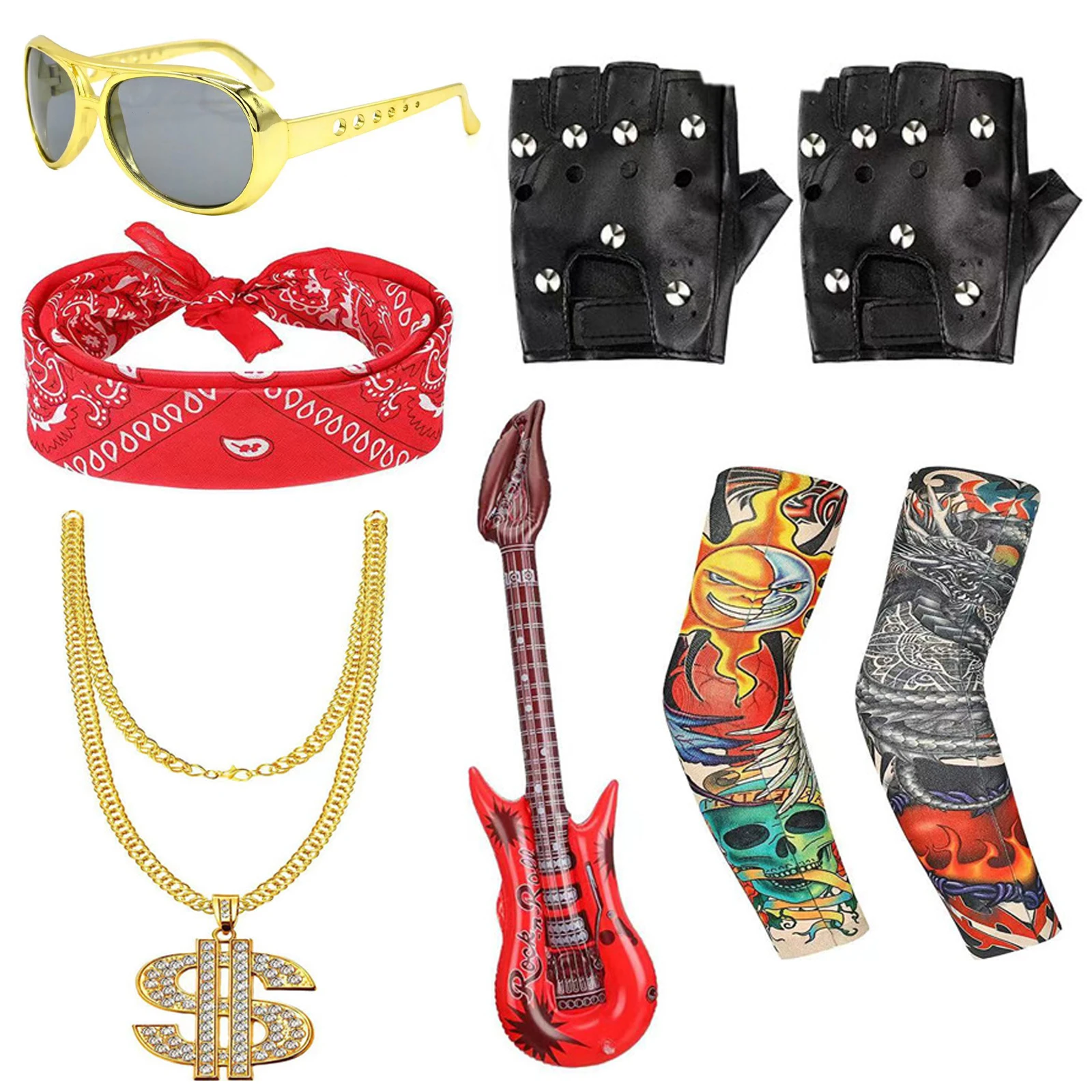 Disfraz-de-Rockstar-para-ni-os-conjunto-de-8-piezas-accesorios-Punk-g ...