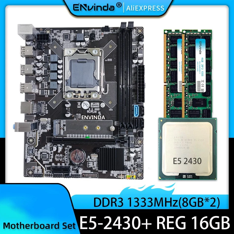 ENVINDA X79 1356 마더보드 LGA 1356 세트, Xeon E5 2430 프로세서 CPU 16GB 또는 8GB ...