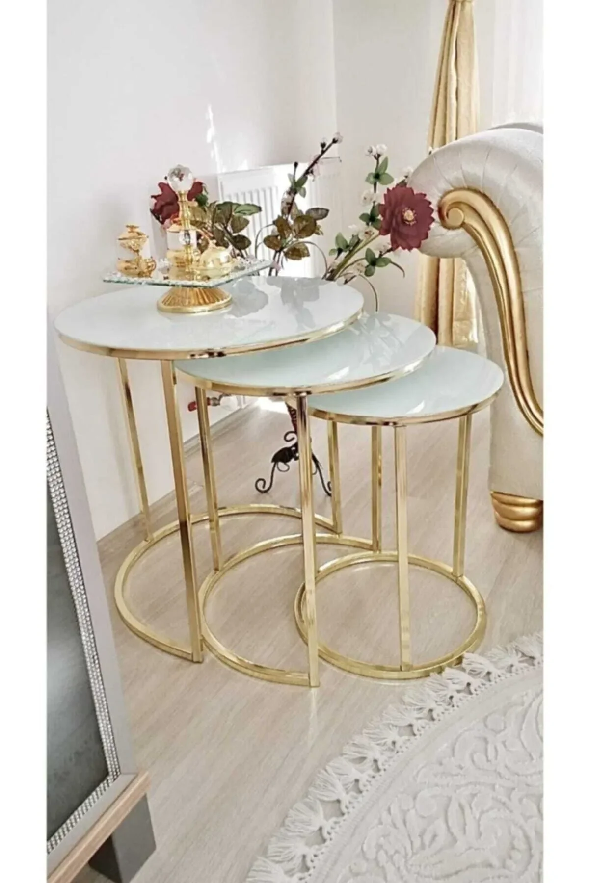 Gold-Metal-Nesting-Table-Furniture-Unbreakable-Black-Glass-3-Pieces ...