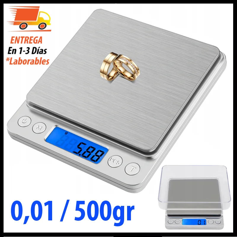 Bascula de Precisión de 0,01gr a 500gr Balanza Digital Electrónica de Bolsillo para Pesar ...