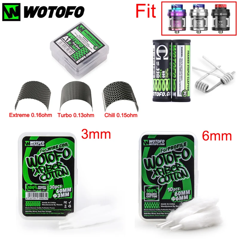 Wotofo Profile X RTA Accessories 3mm 6mm Xfiber Cotton nexMESH 0.13ohm ...