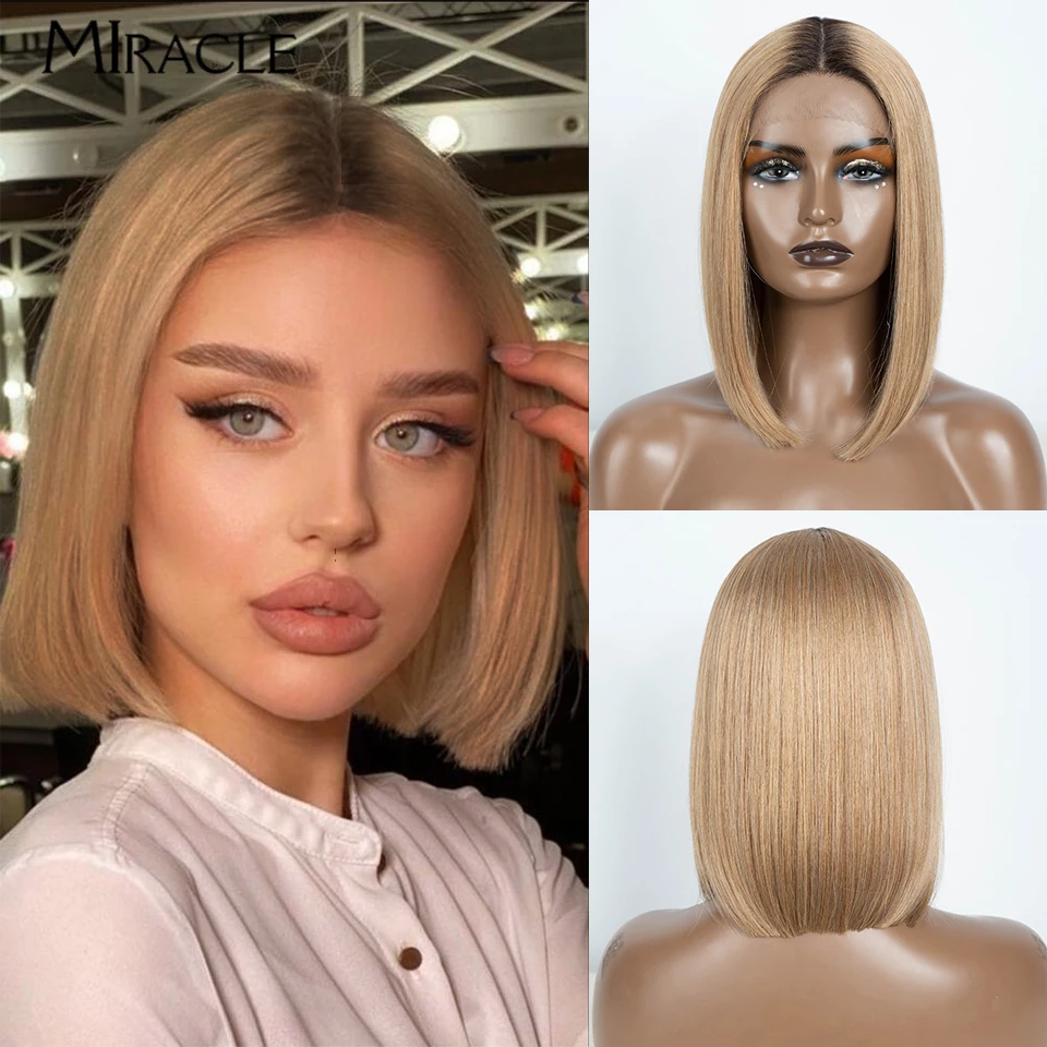 MIRACLE Synthetic Lace Front Wigs Straight Short Bob Wig 12‘’ High ...