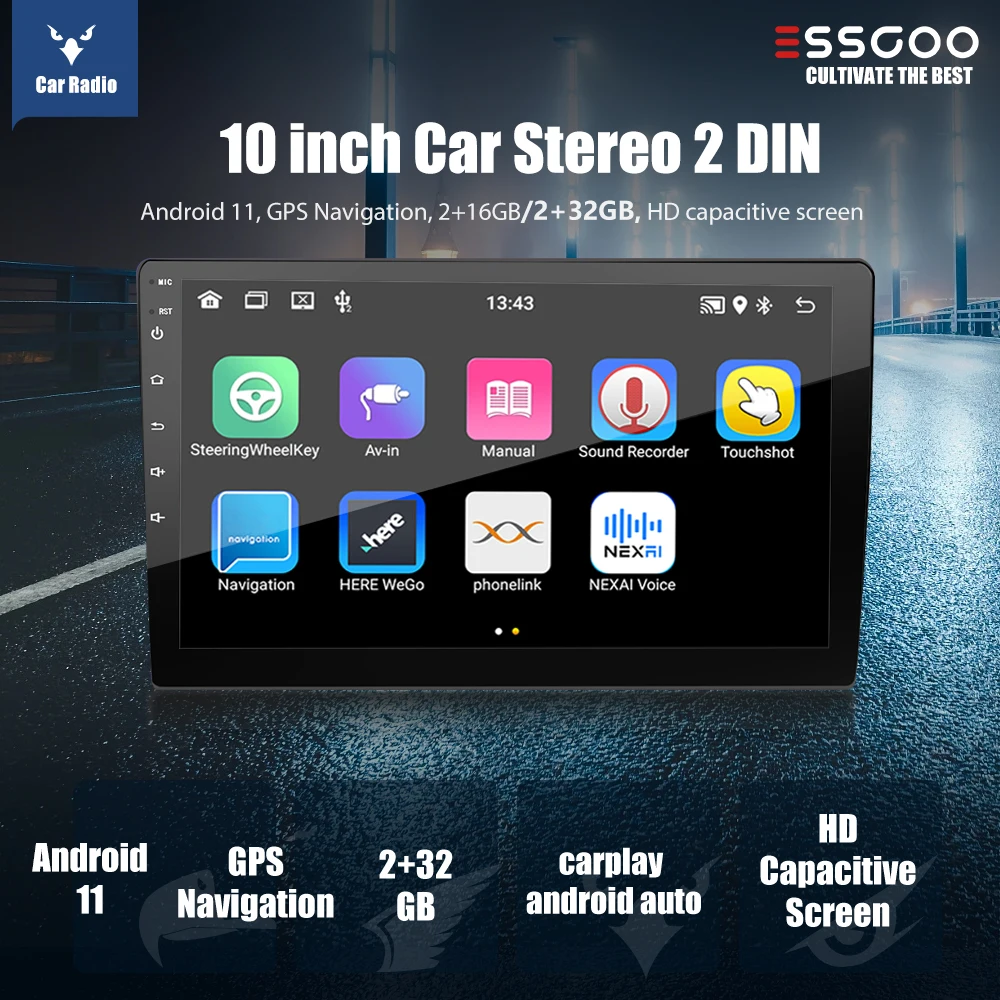ESSGOO 2 Din Andriod 11 Car Radio Wireless Carplay Wired Androidauto ...