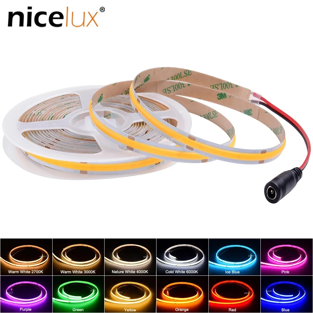 New COB LED Dimmable Strip Light 8mm 320 Leds High Density DC 12V 24V ...
