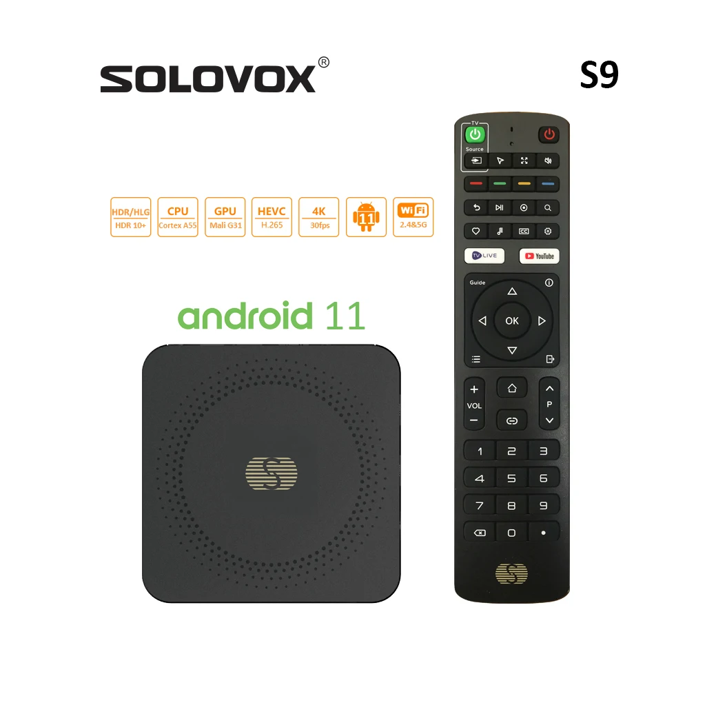 SOLOVOX S9 2022 Android 11 Smart TV Box S905W2 Quad Core 5G WiFi 4K ...