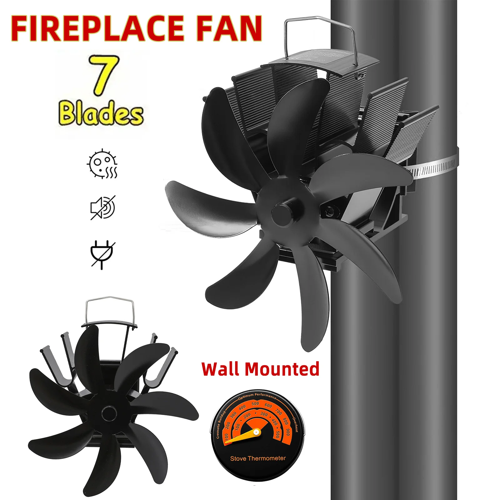 7 Blades Heat Powered Fireplace Fan Quiet Safe Burning Stove Fan ...