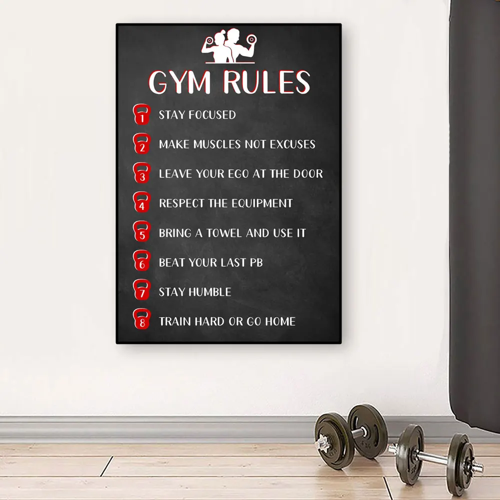 Gym-Rules-Motivational-Quote-Poster-Print-Canvas-Fitness-Painting ...