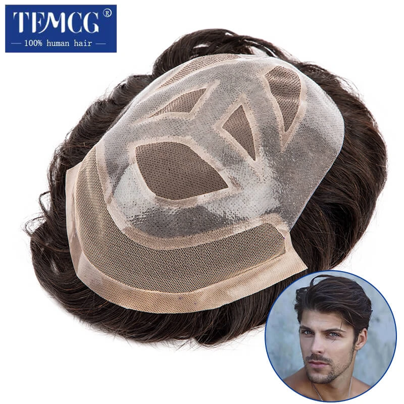 Mono & Pu avec Lace Front respirant pour hommes, prothèse de cheveux ...