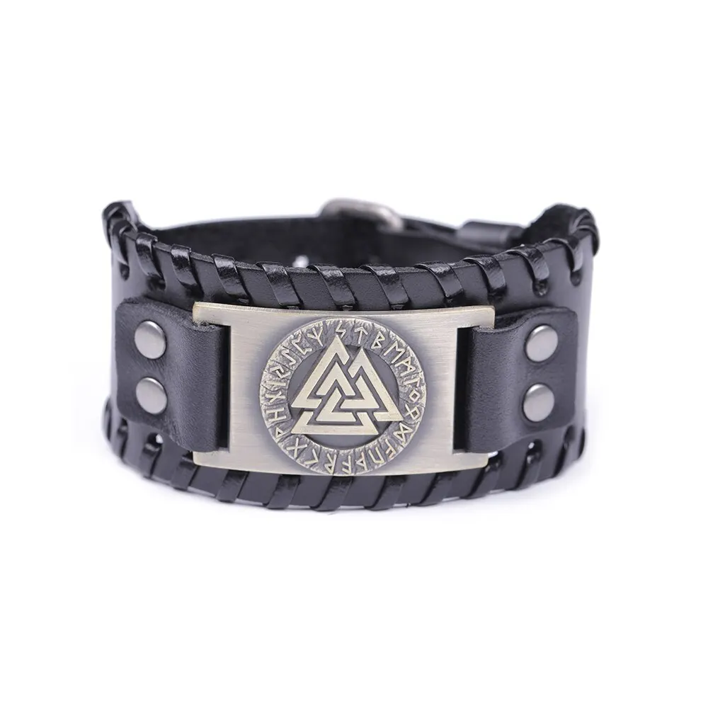LIKGREAT-Viking-Valknut-Amulet-Leather-Bracelet-For-Men-Vintage ...