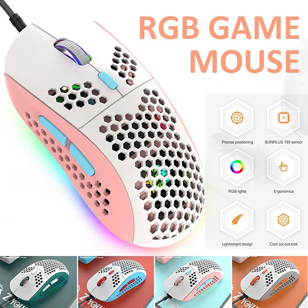 Wired-Gaming-Mouse-Lightweight-RGB-6400-DPI-Honeycomb-Hollow-For ...