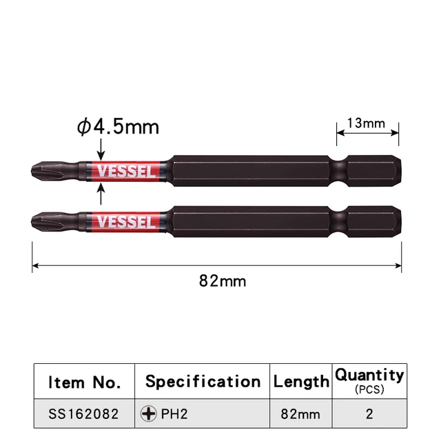 VESSEL 65mm-150mm Length Screwdriver Bits Set with 1/4 Hex Shank Head ...