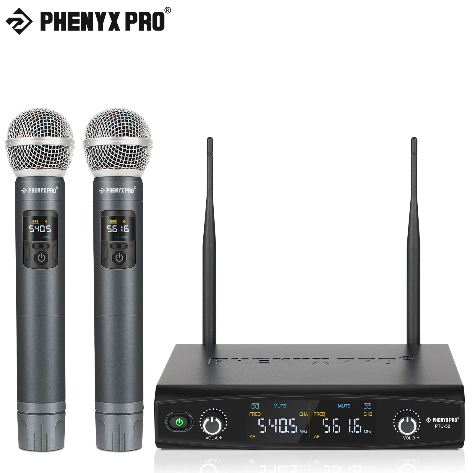 Phenyx Pro UHF Professional Dual Wireless Microphone Set Stage Performance Karaoke Home System ...