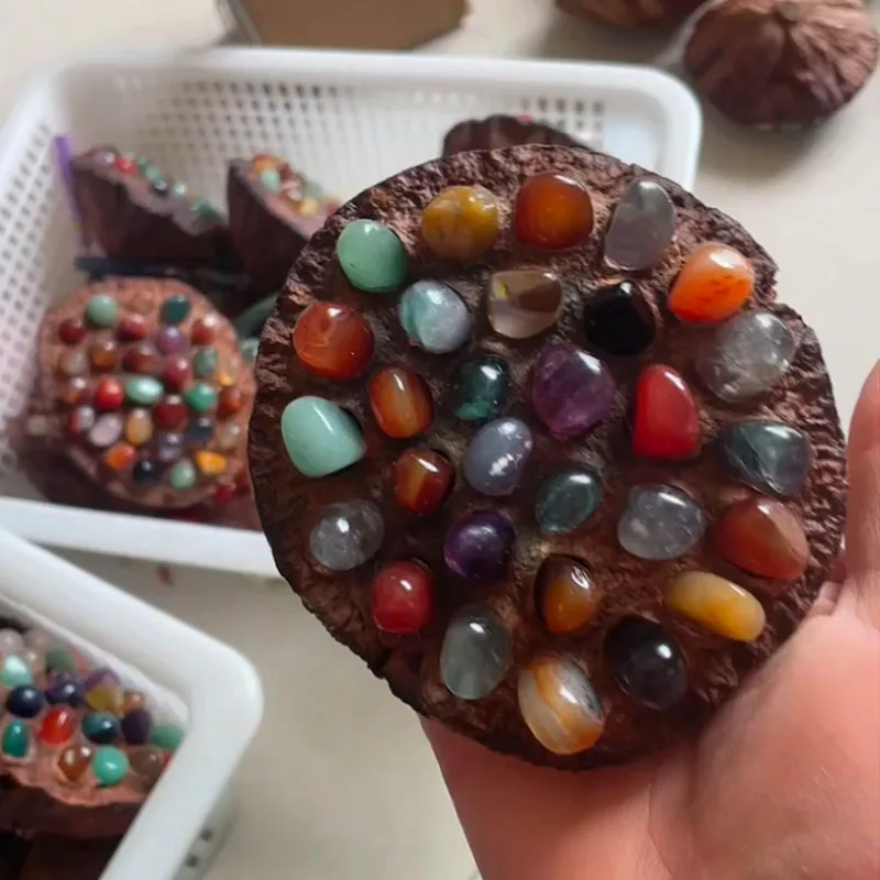 Chakra-Quartz-Crystal-Stone-Lotus-Seedpod-Sculpture-Handmade-Natural ...