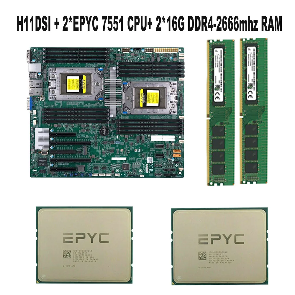 슈퍼마이크로 H11DSI REV2.0 마더보드 소켓 SP3 + 2 * EPYC 7551 32C/64T 180W CPU 프로세서 ...