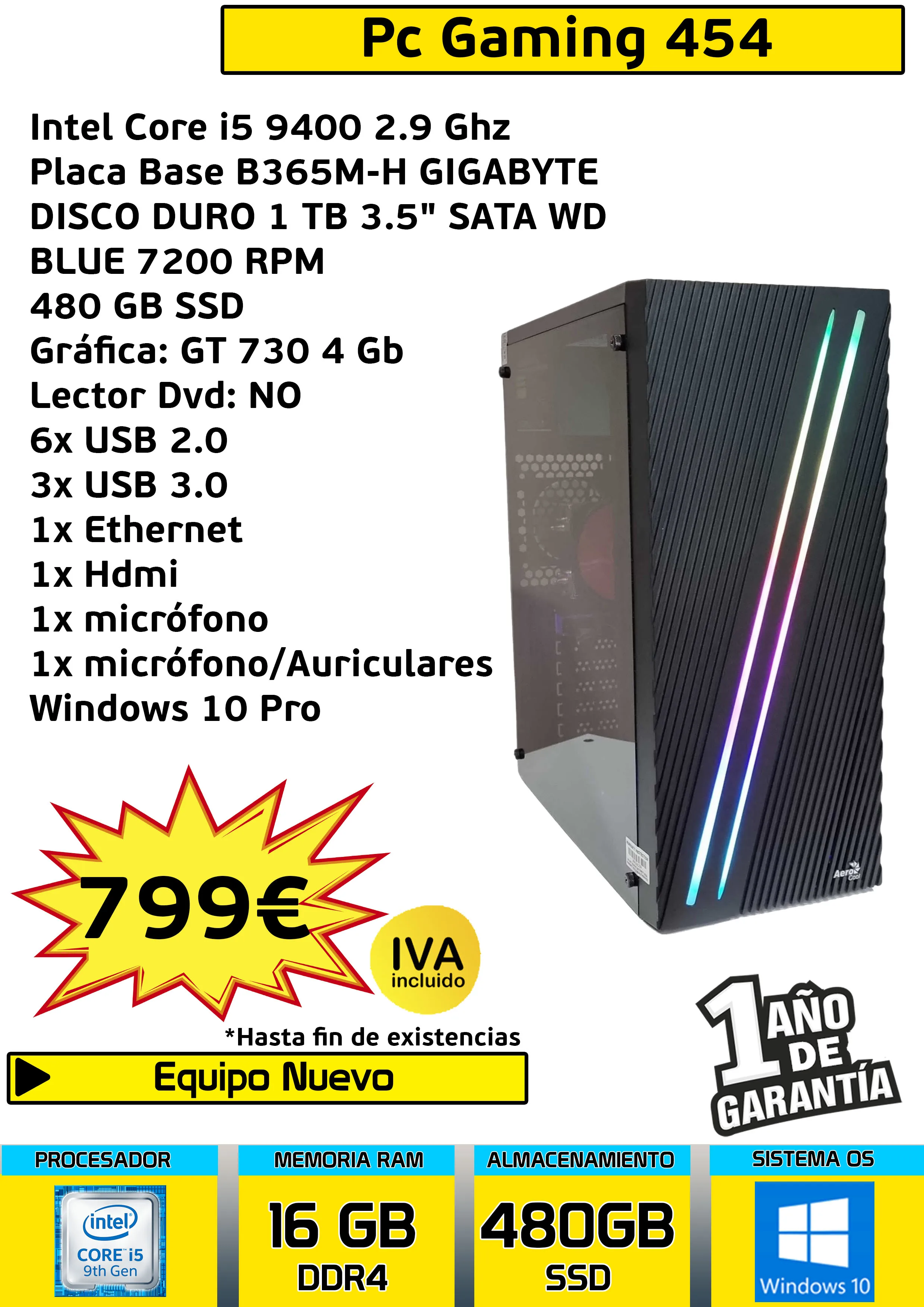 ORDENADOR-SOBREMESA-GAMING-454-Core-i5-9400-16-GB-RAM-480-GB-SSD-1-TB ...