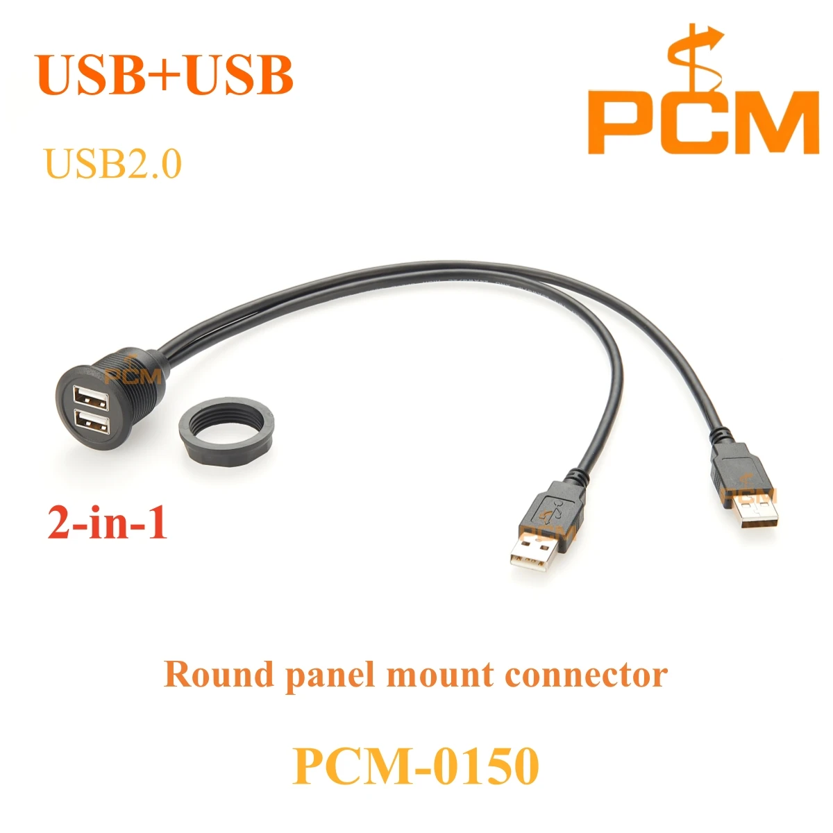Dash Panel Mount USB 2.0 Dual port Extension cable, USB-A stackable ...