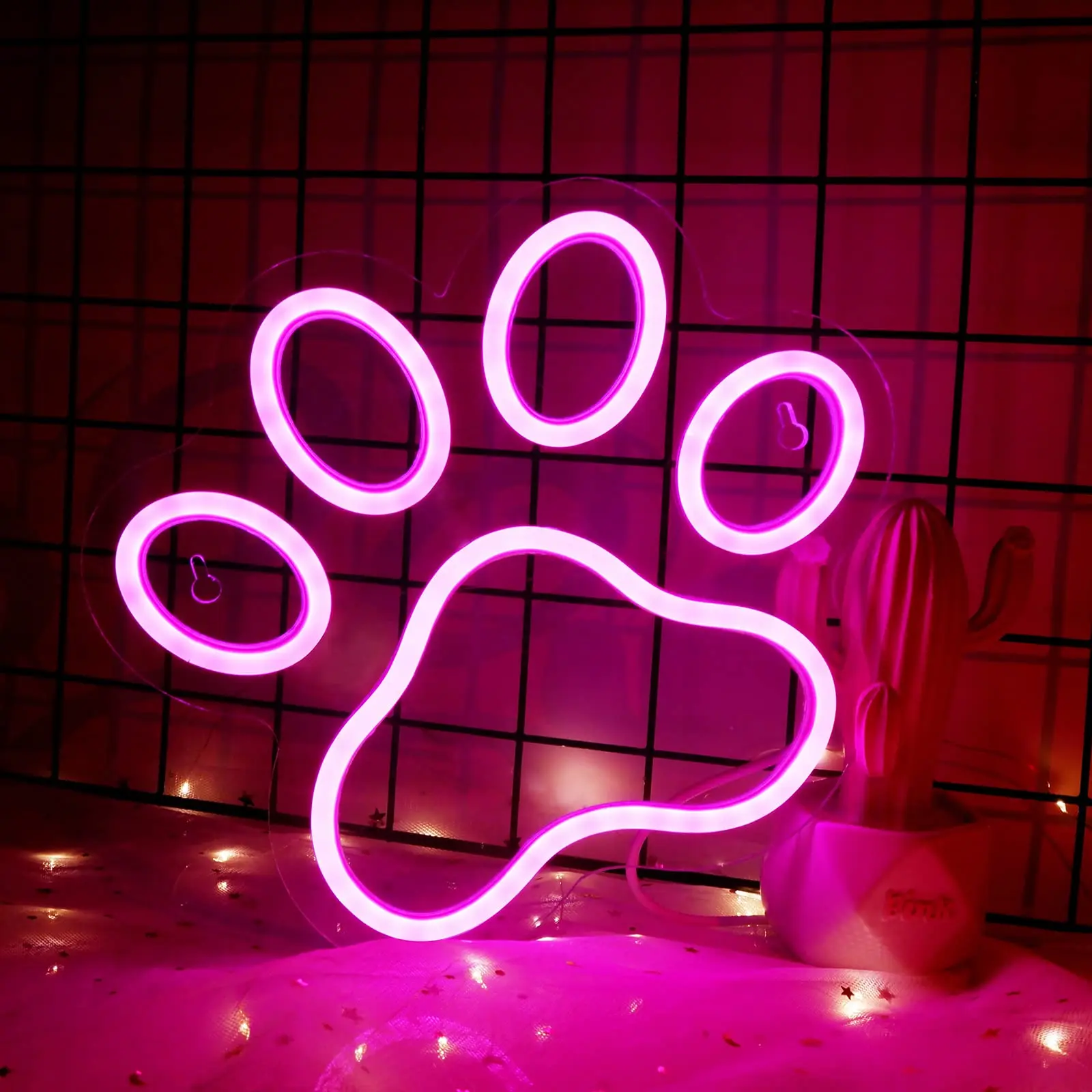 Dog Paw Print Neon Sign Pink Led Neon Signs for Wall Decor USB Powered ...