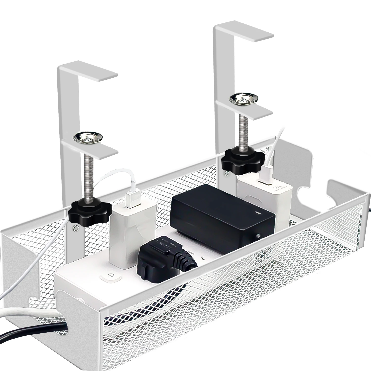 Under-Table-Storage-Cable-Organizer-Tray-No-Drilling-Extendable-2-Hole ...