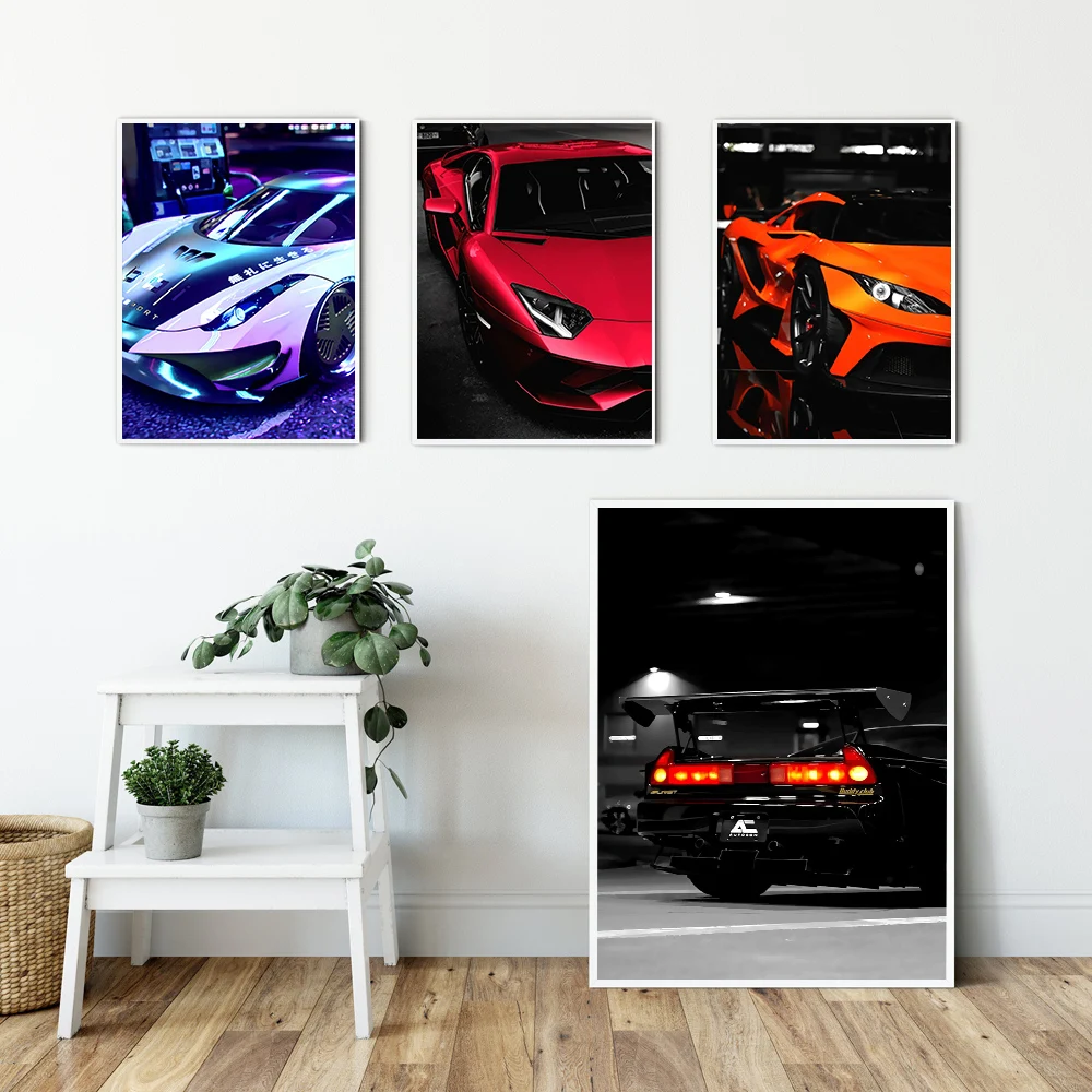 Luxury Car Black Retro Poster Luxury Car Orange Red Supercar Canvas ...