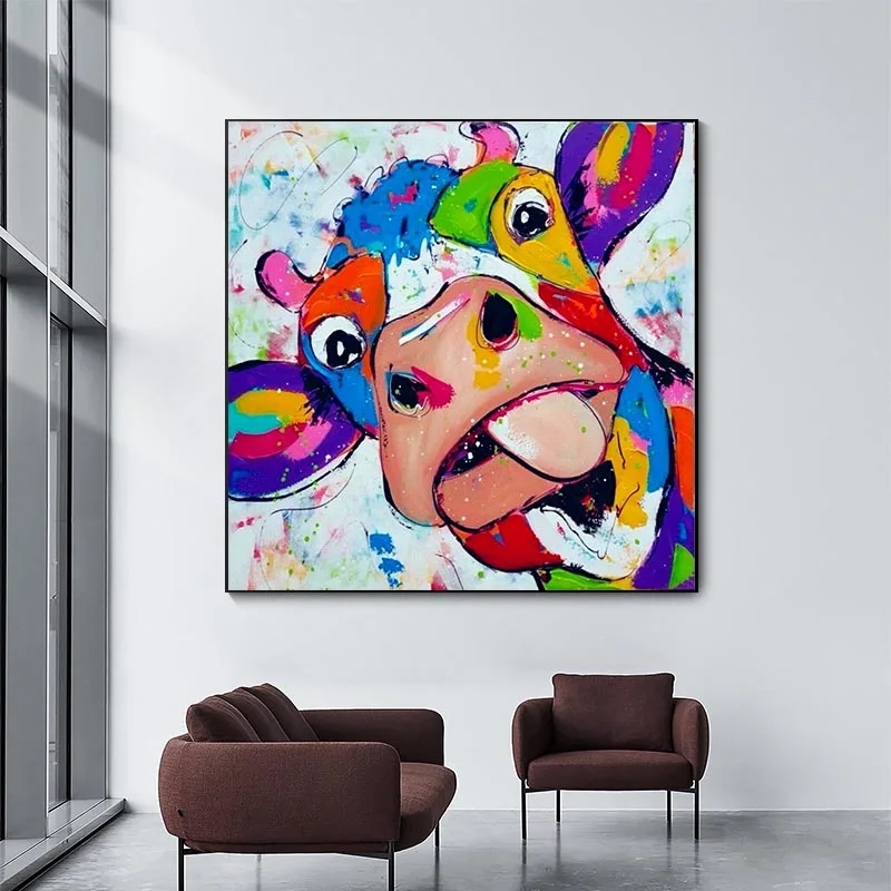 Colorful-Cow-Head-Canvas-Painting-Abstract-Wall-Art-Posters-and-Prints ...