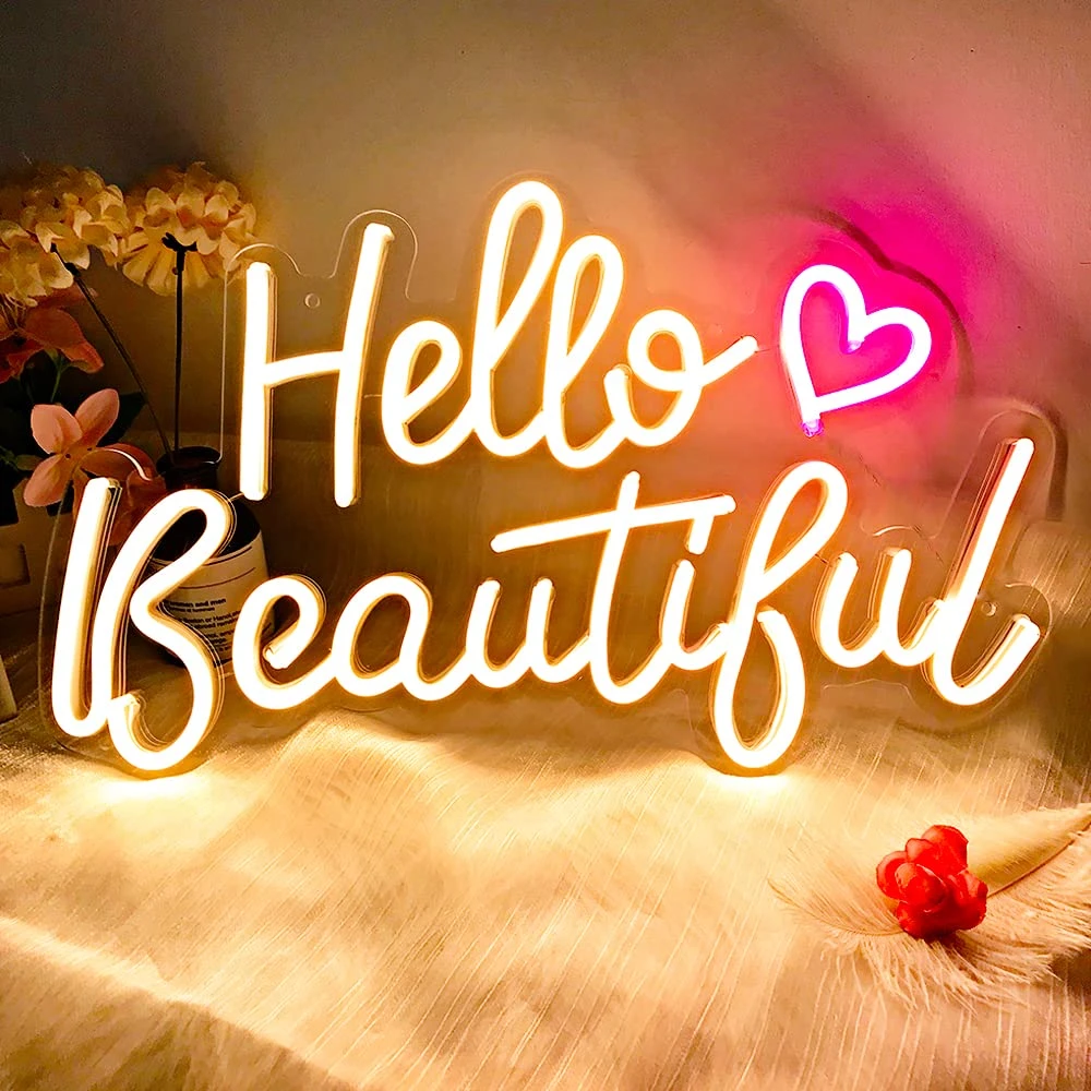 Hello Beautiful Neon Sign Light Art Wall Led Neon Sign for Bedroom Bar Pub Club Rave Home Party ...