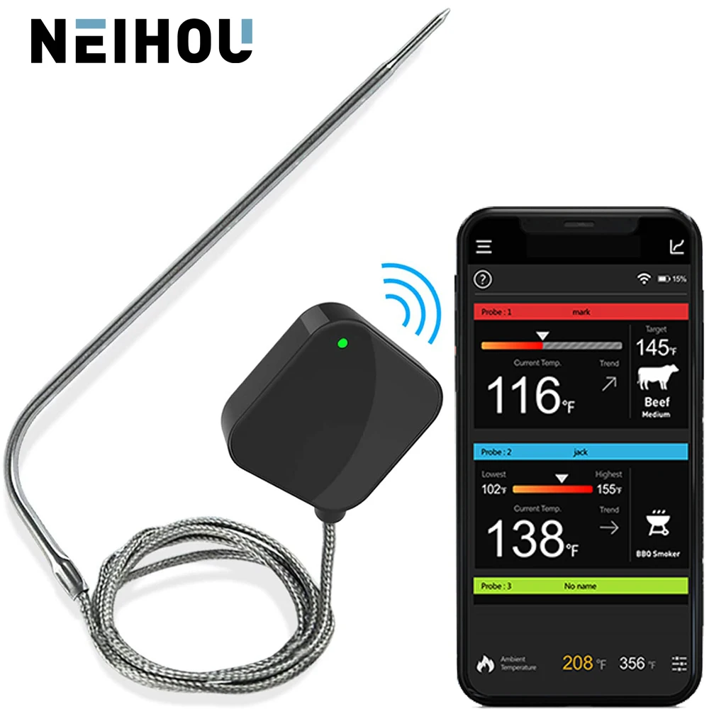 Smart App Digital Bluetooth Wireless Meat Thermometer Barbecue Kitchen Cooking Food Thermometer ...