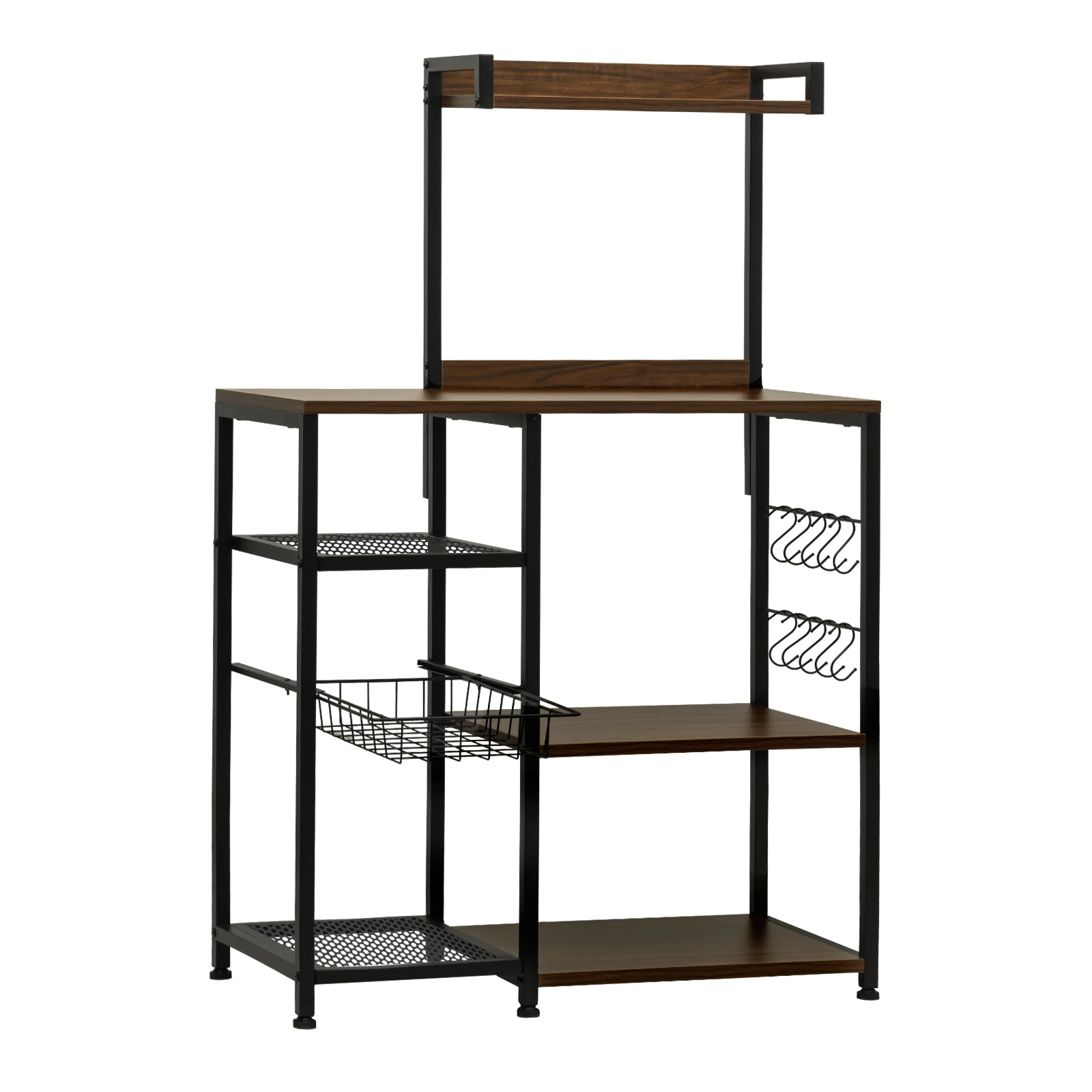 High Kitchen Shelf Baker Microwave Oven Standing Shelf 10 Hooks Basket ...