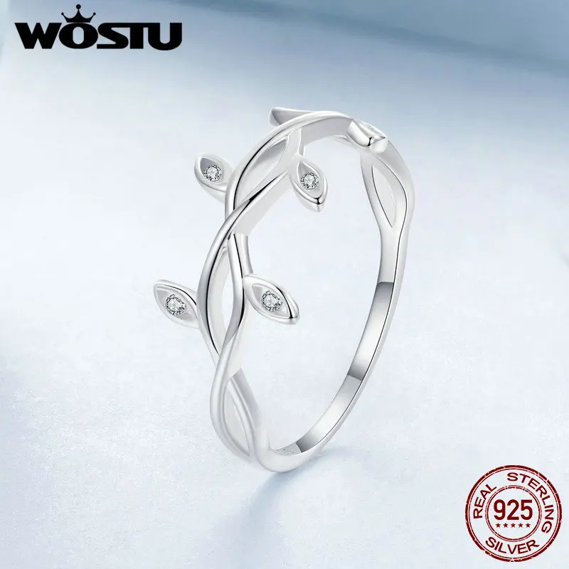 WOSTU-925-Sterling-Silver-Leaf-Zircon-Open-Ring-White-Gold-Plated-Fine ...