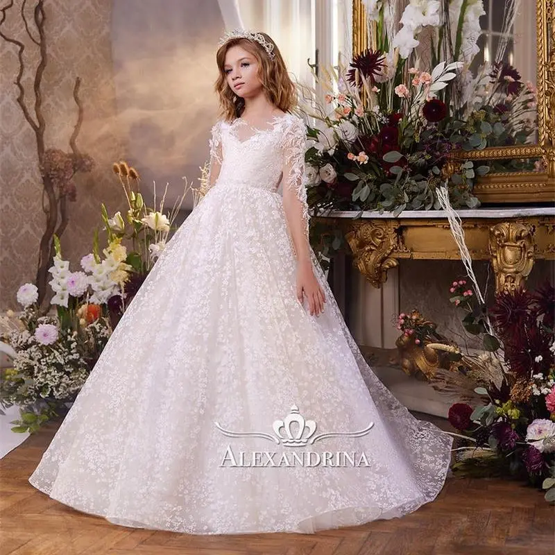 Luxury-Princess-Flower-Girls-Dress-for-Wedding-Beaded-Long-Sleeve ...
