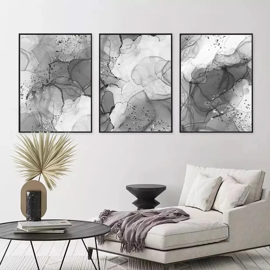 Grey-Ink-Color-Marble-Texture-translucent-Canvas-Painting-Modern-Wall ...