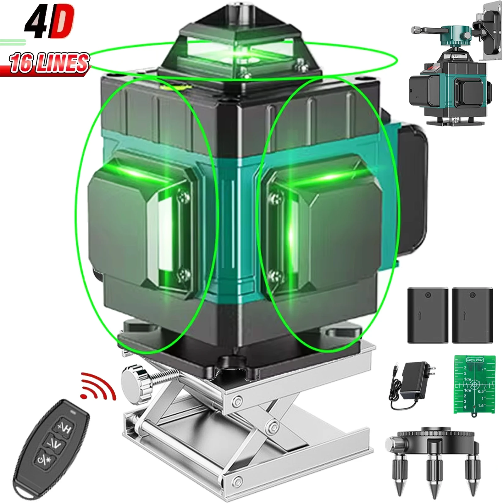 4D-16Lines-Laser-Level-Green-Line-Self-Leveling-360-Horizontal-And ...