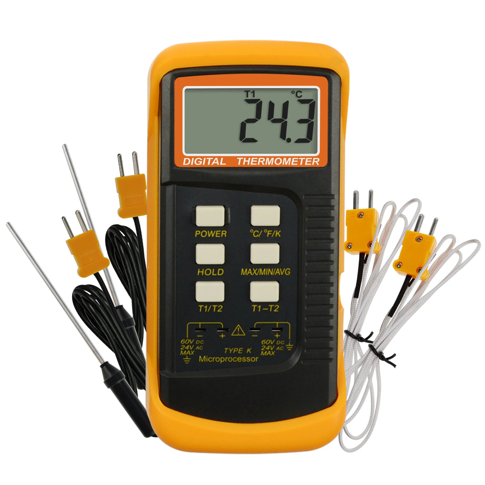 Digital 2 Channels K-type Thermometer W/ 4 Thermocouples (wired ...