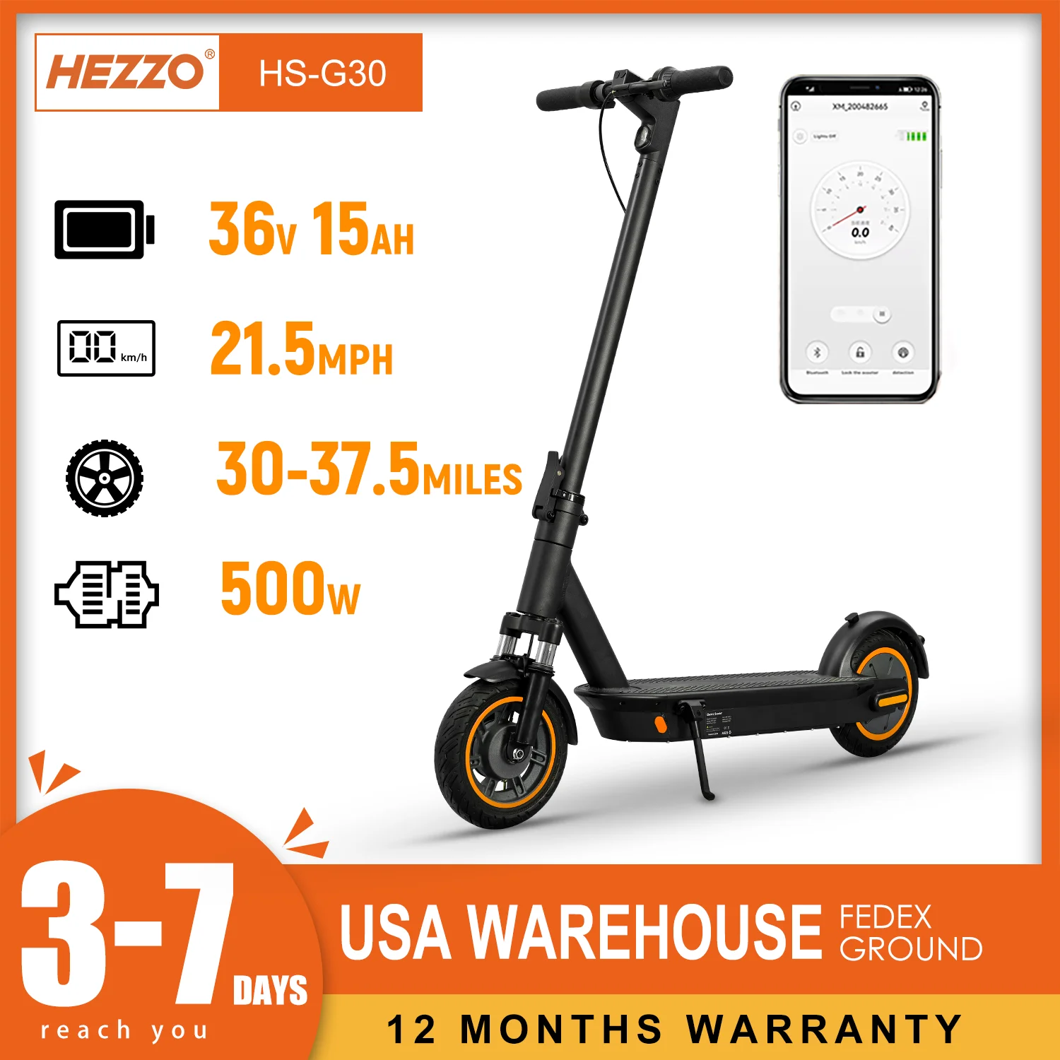 HEZZO-36V-500W-Electric-City-Scooter-with-15Ah-Lithium-Battery-Front ...
