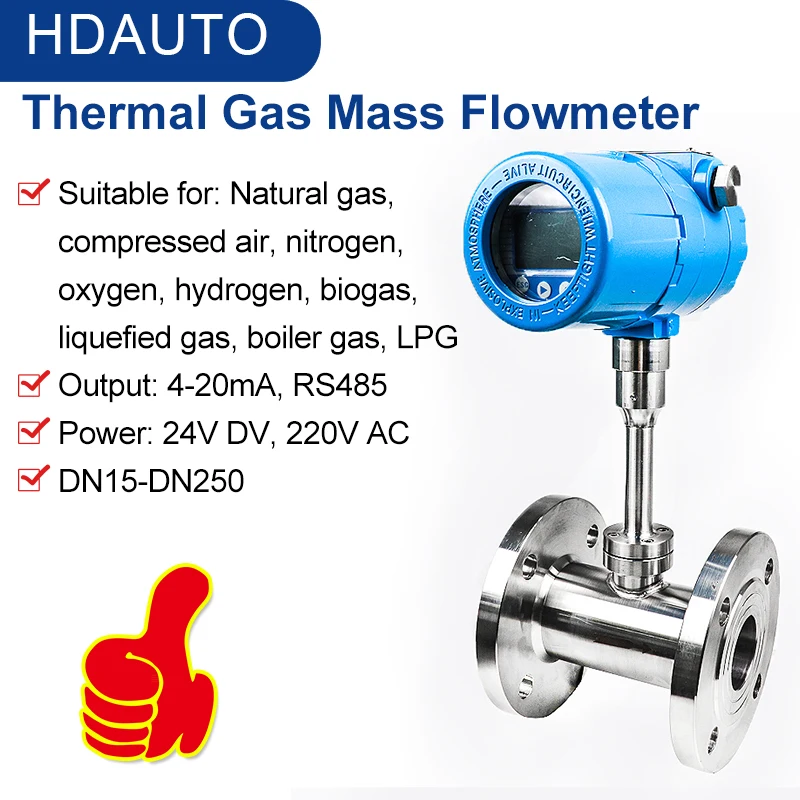 G1 DN25 High Precision Thermal Gas Mass Flow Meter RS485 Pipeline Compressed Air Oxygen Nitrogen ...