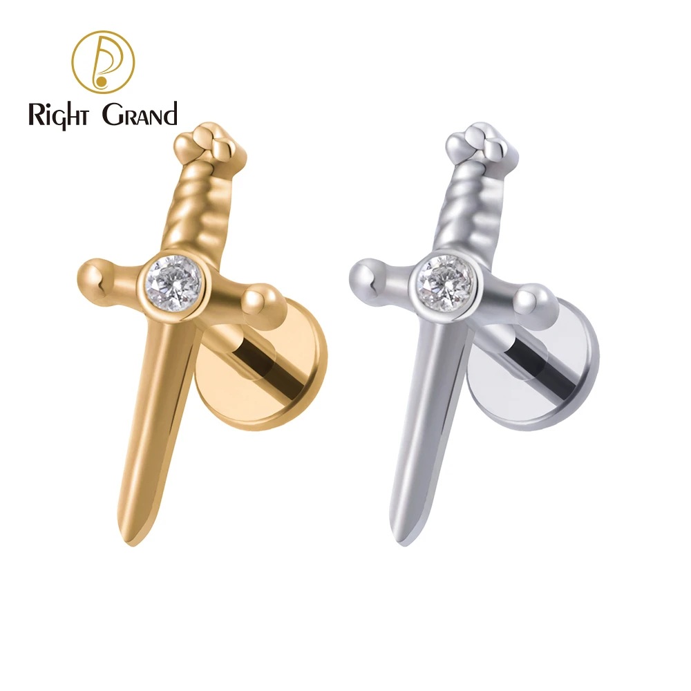 Right Grand Astm F136 Titanium 16g Internally Threaded Cute Sword Helix ...