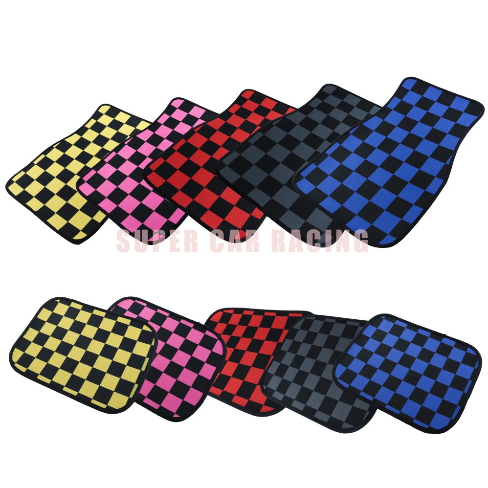 4PCS JDM Racing Cluture Checkered Print Car Floor Mat Accessories ...