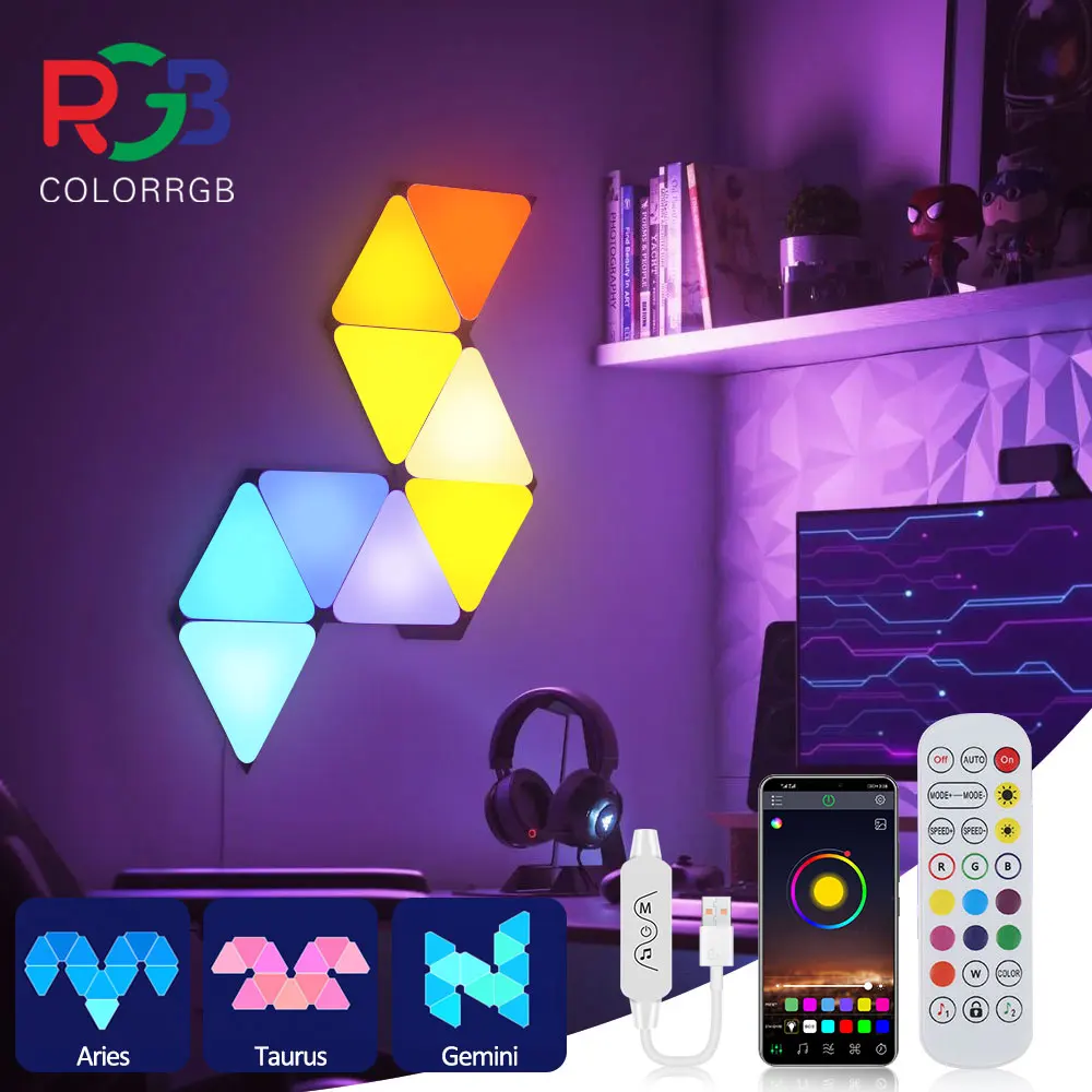ColorRGB-LED-Triangle-Wall-Light-Night-Light-RGB-Ambient-Light-Remote-Control-Indoor-Game-Room ...