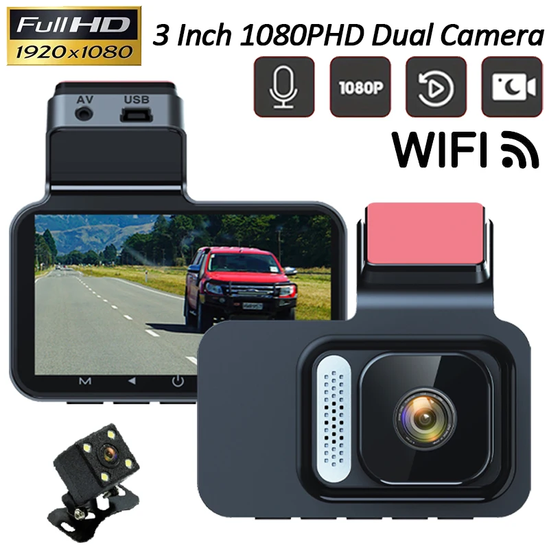 Dual-Lens-Dash-Cam-for-Cars-WiFi-Control-1080P-Black-Box-Front-Rear ...