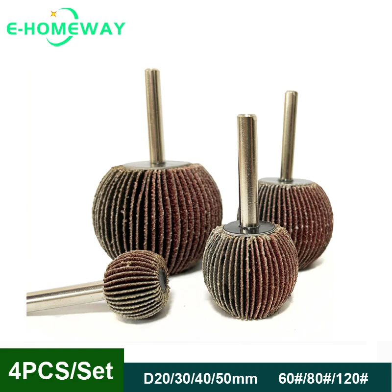 4PCS-D20-30-40-50-Spherical-Sandpaper-Flap-Wheel-60-80-120-Grit-6mm ...