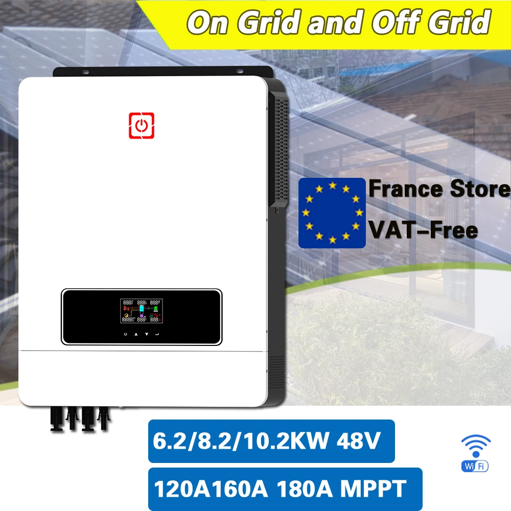 Onduleur solaire hybride 10kw 8kw 6kw 48V, MPPT 180a 160a 120a, convertisseur à onde sinusoïdale ...